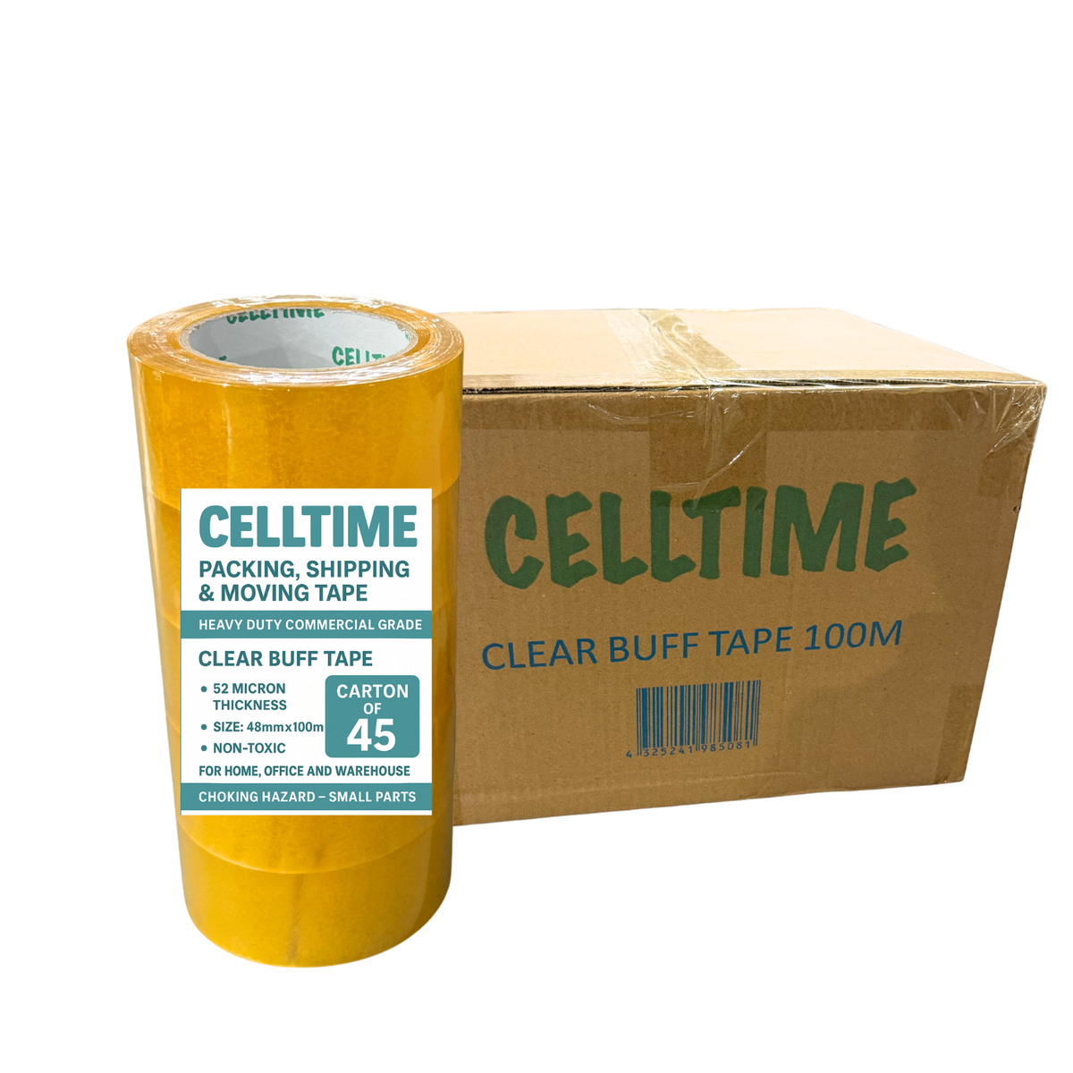 CellTime Heavy-Duty Clear Packaging Buff Tape (48mm x 100m) - 45 Rolls ...