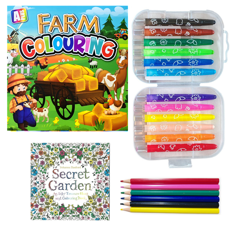 Children Farm Colouring Book with Retractable Crayons and Coloring ...