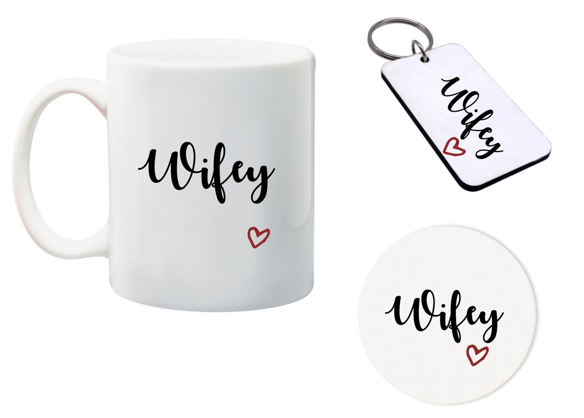 Wifey Mug, Glass Coaster and Matching keyring gift Combo | Shop Today ...