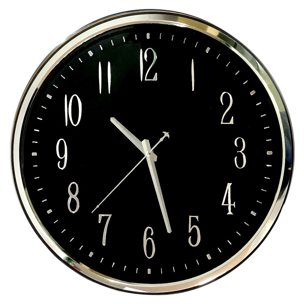 Silent Non-Ticking Quartz Battery Operated Round Black Clock - 38cm ...