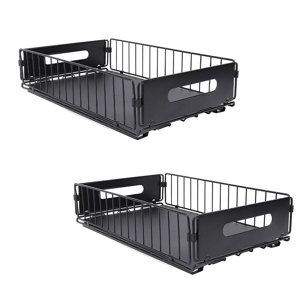 Pull Out Cabinet Organizer Rack Slide-Out Rail Drawer Basket Set of 2 ...