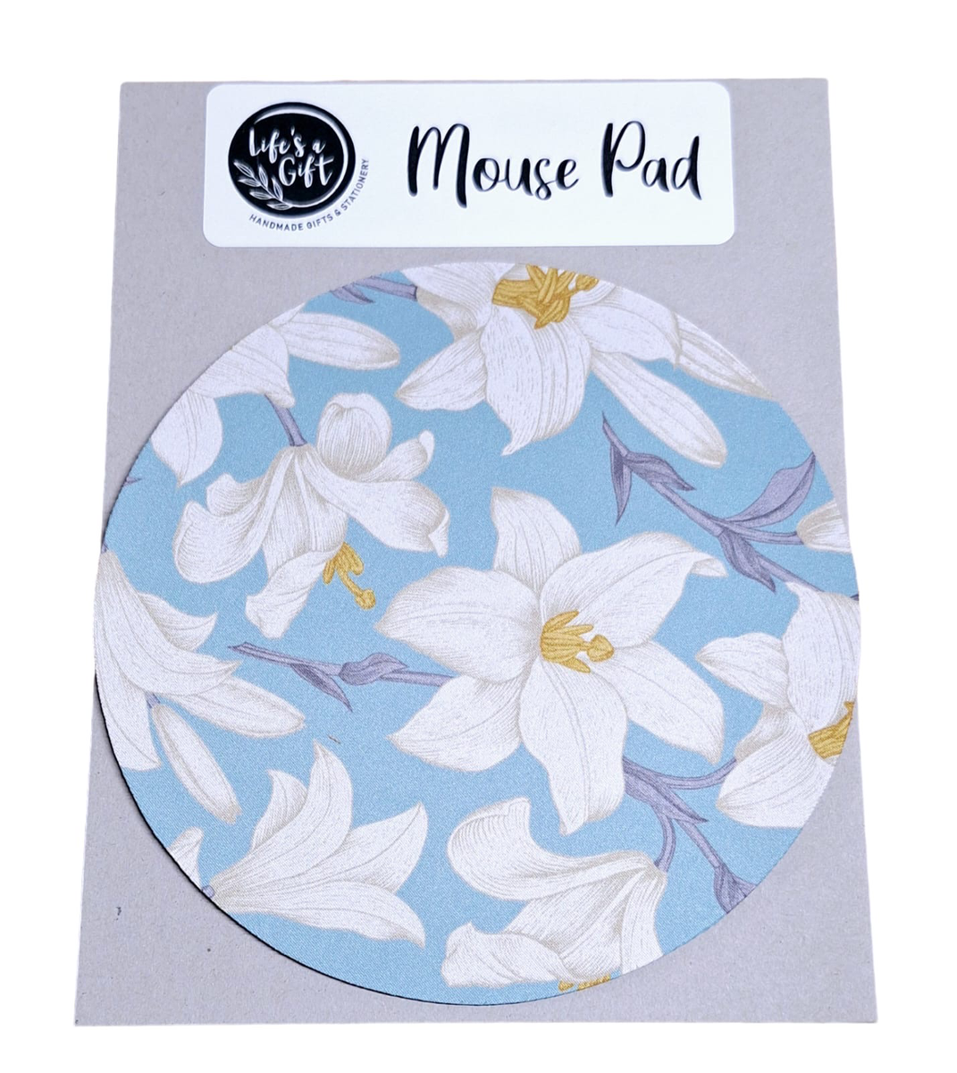 20cm Round Mouse Pad-White Lillies on Blue | Shop Today. Get it ...