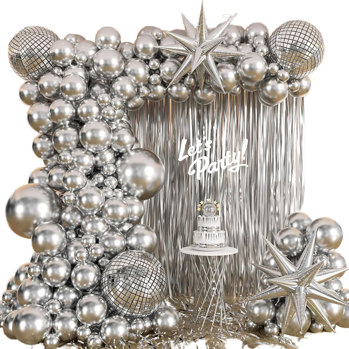 Pack Disco Ball Balloons Arch Garland Kit Metallic Silver Balloon - 112 ...