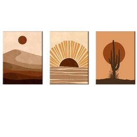 Canvas-Art-3 Pieces Earth Tone Sunset,Sunrise ,Moon Boho Wall Art ...