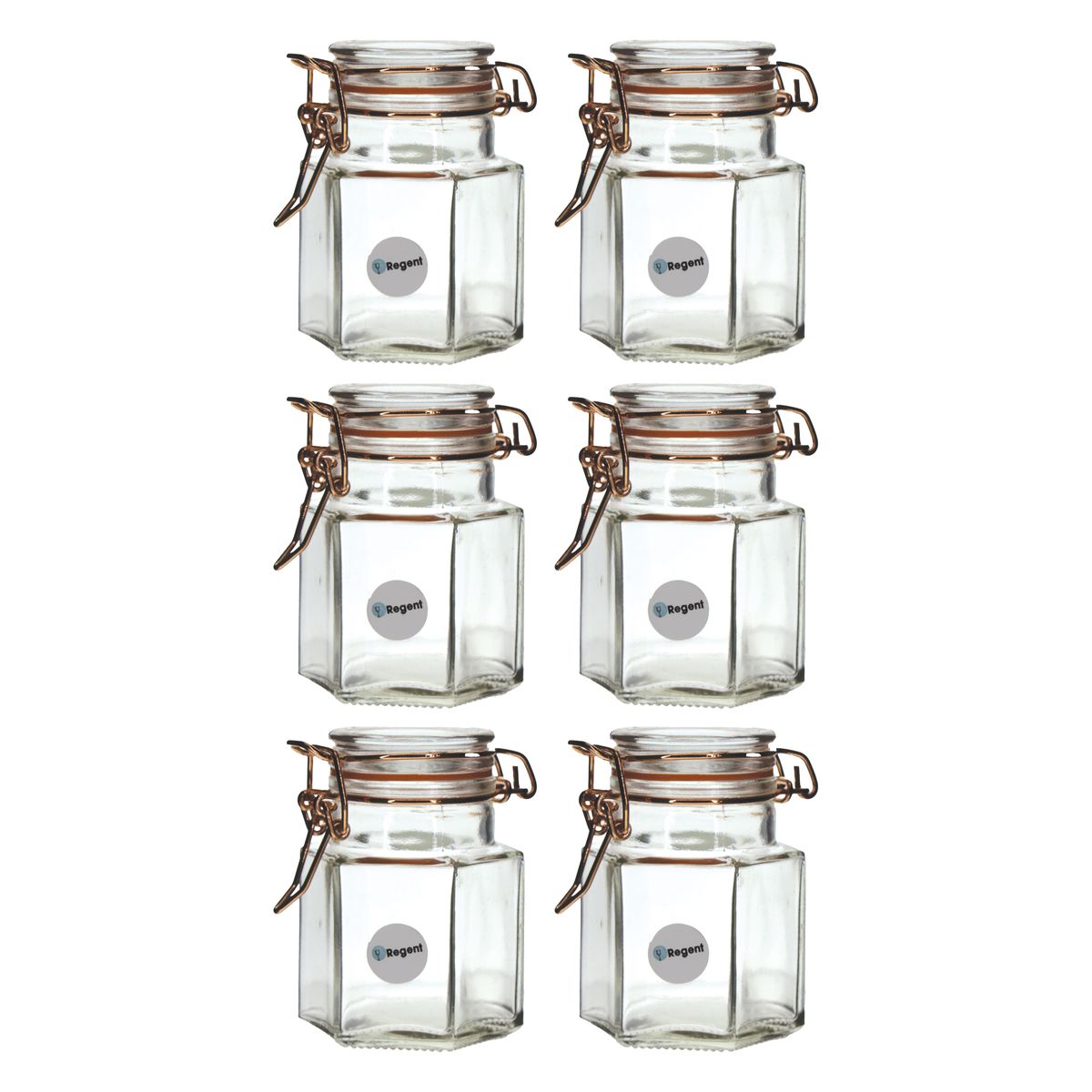 Regent 100ml Glass Hexagonal Hermetic Jars With Rose Gold Clip 6 Pack ...