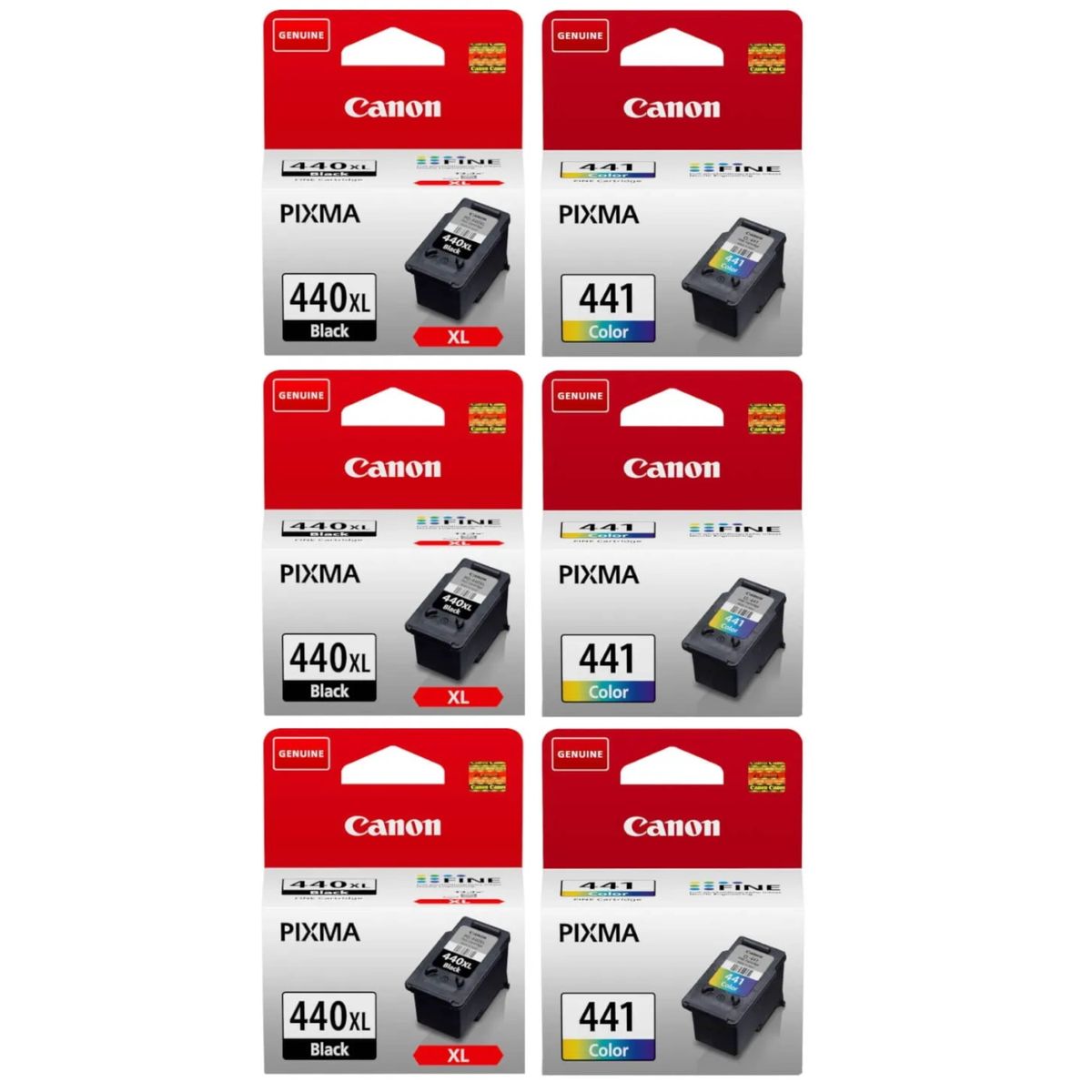 Canon PG 440 XL Black & Canon CL441 Tri-Color Ink Cartridges - 6 Pack ...