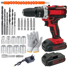 26 Pieces Wireless Red Drill Set With 2 Lithium Battery Packs, Case ...