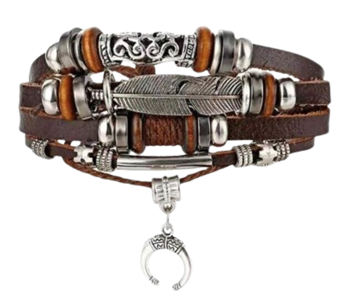 Mens Vintage Handmade Feather & Beaded Braided Bracelet with Hook ...