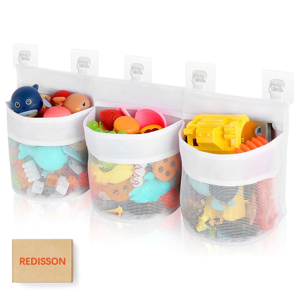 Redisson Bath Tub Toy Storage Organizer with 3 Compartments and 5 Hooks ...