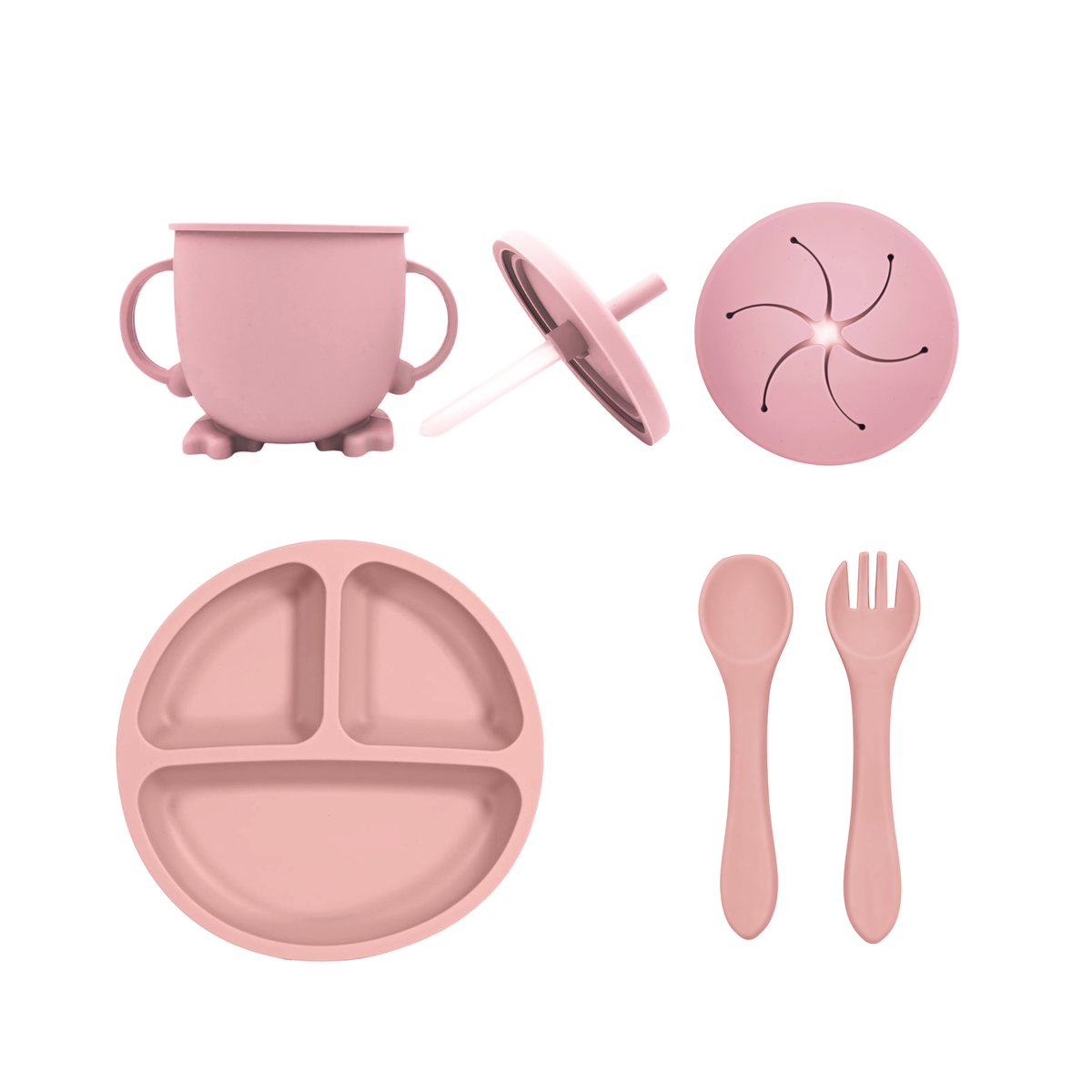 Silicone 3 in 1 Sippy Cup, Suction Divided Plate, Spoon & Fork Feeding ...