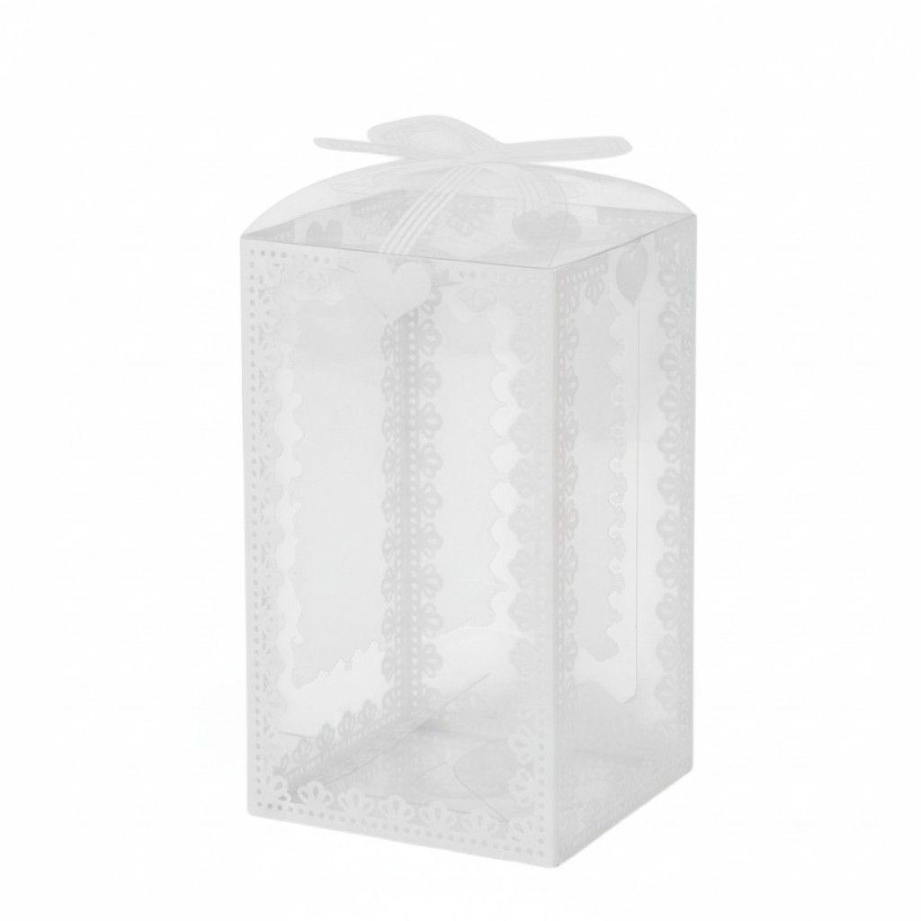 4 Pack - Clear Gift Box With Lace Edging & Ribbon - Transparent & White ...