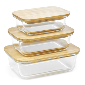 Rectangular Glass Food Storage Container Set with Sealed Bamboo Lids ...