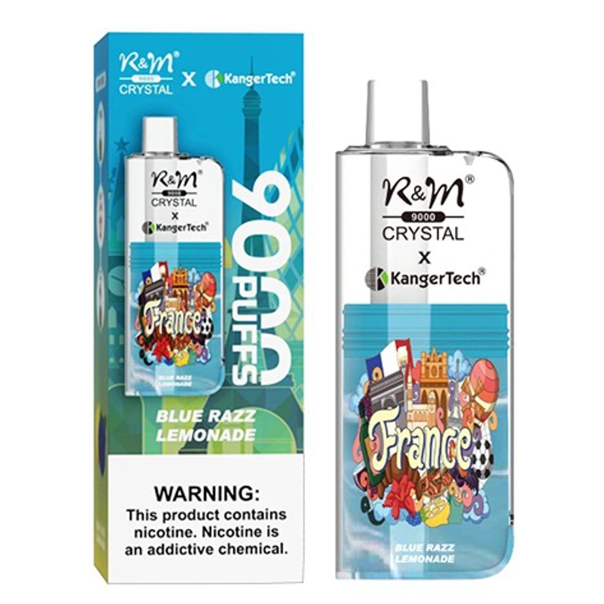 Crystal 9000 Puff Rechargeable Disposable Vape With 18ml Blue Razz ...