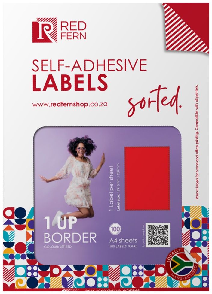 Redfern Colour Bordered 1up A4 Self-Adhesive Labels 100 Sheets | Shop ...