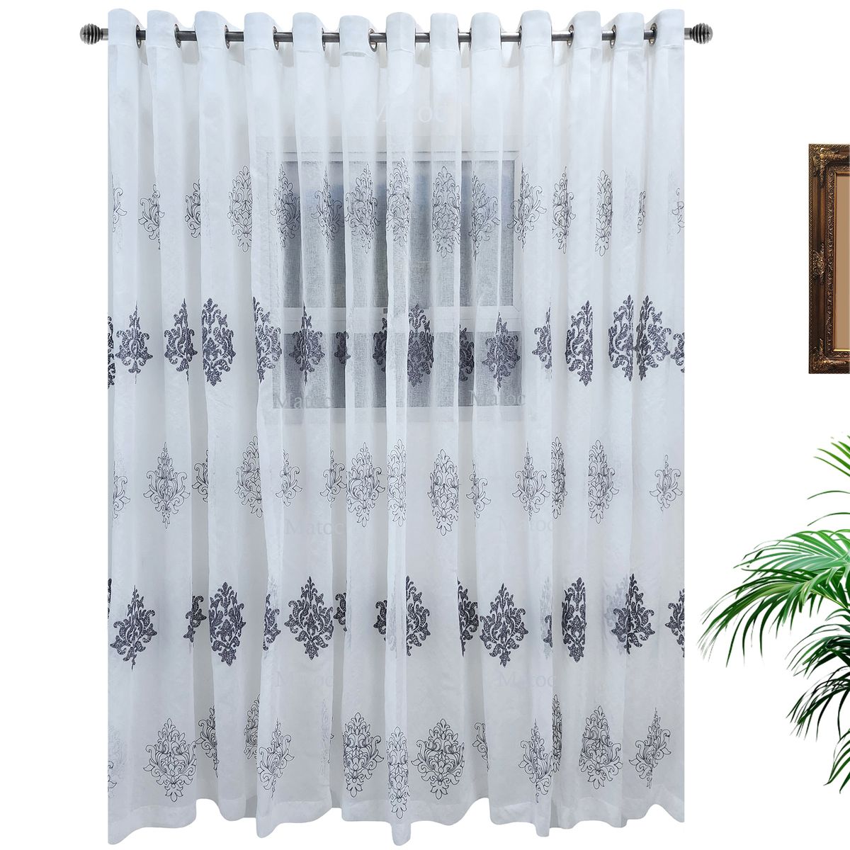 Matoc Designs Curtain - Damask Embroidered Voile Grey - Eyelet | Shop ...