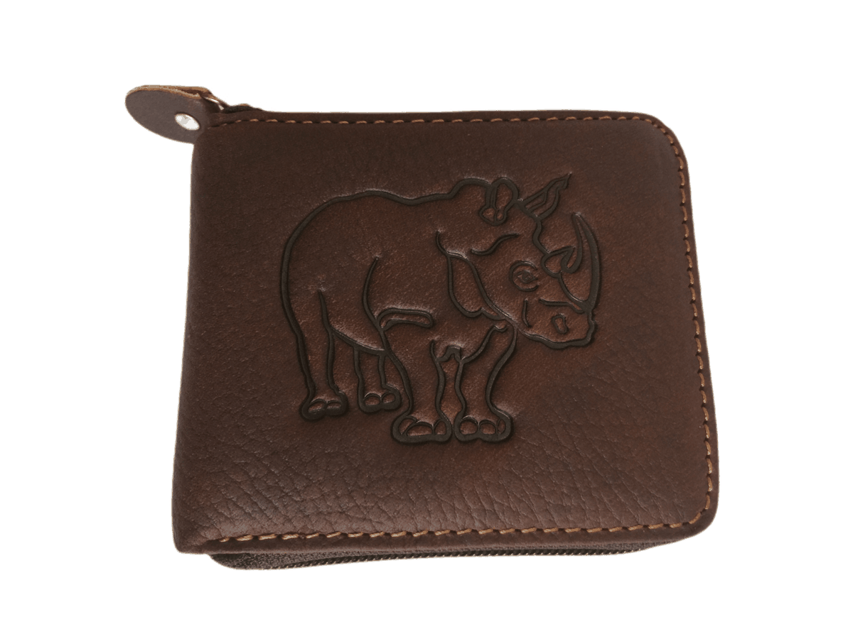 100% Leather Engraved Rhino Wallet Round Zipped | Buy Online in South ...