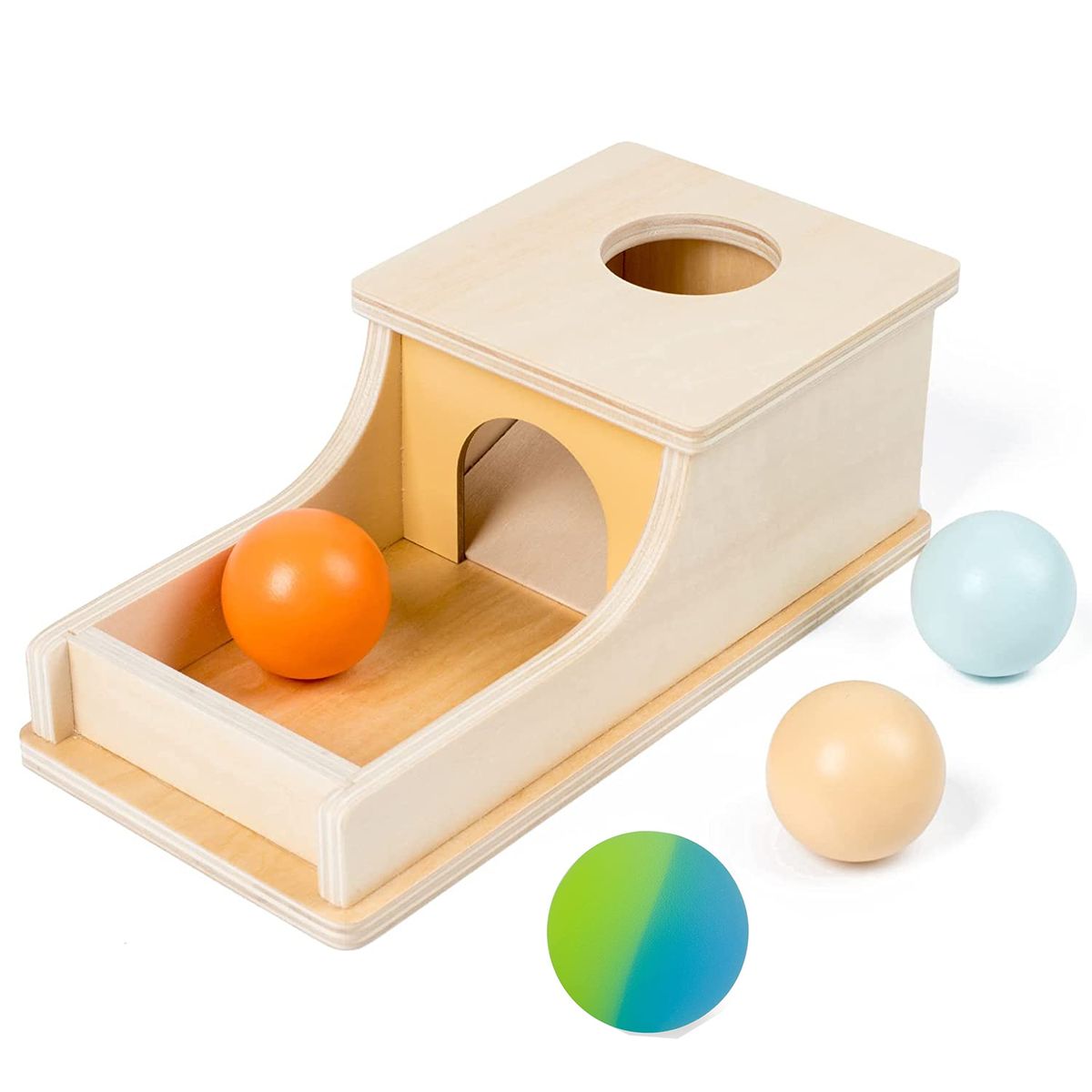 Toddler Wooden Object Permanence Box & 4 Balls- Montessori Educational ...