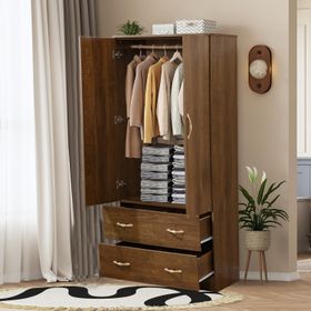 Wardrobe Closet 2 Door Storage Cabinet 4 Drawers Armoire Clothes ...