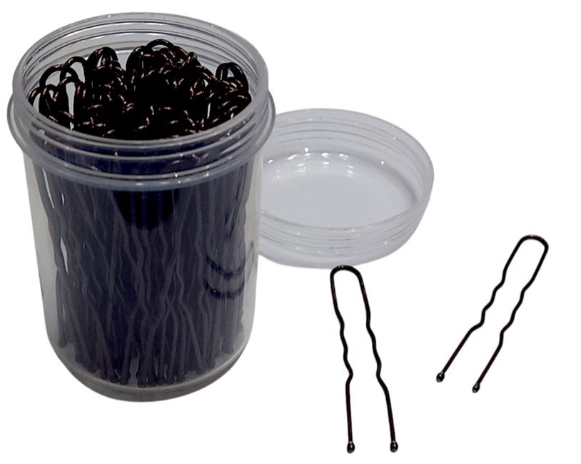 Polished Metal Bun Pins in Easy Open Handy Bottle - Black/Brown/Gold ...