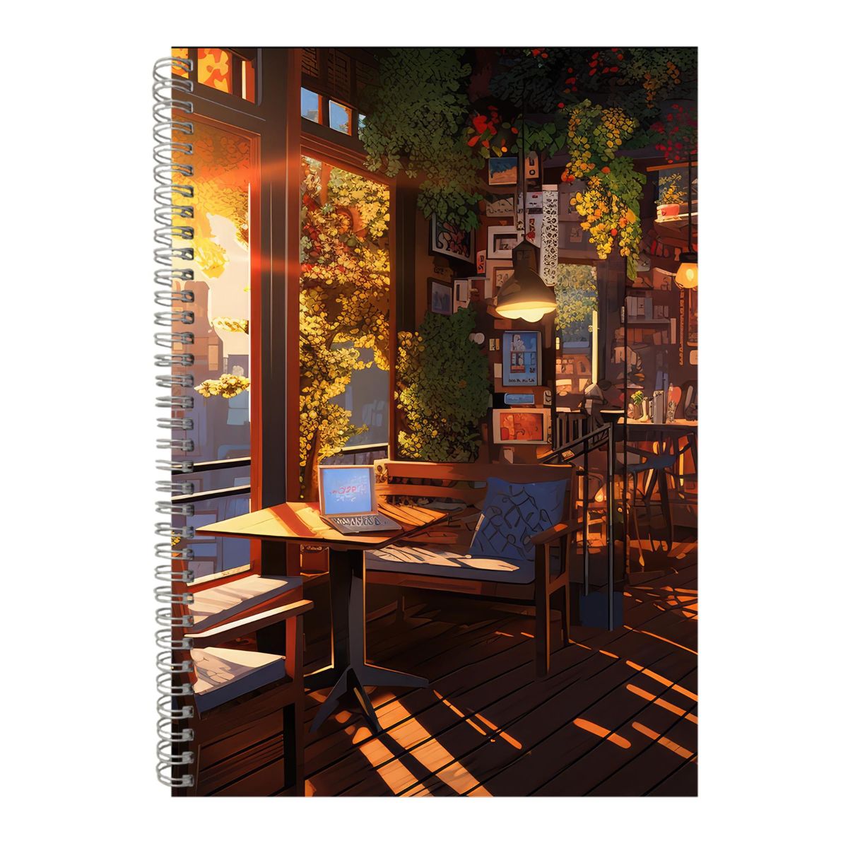 Laptop A4 Notebook Spiral and Lined Trendy Cafe Graphic Notepad Present ...