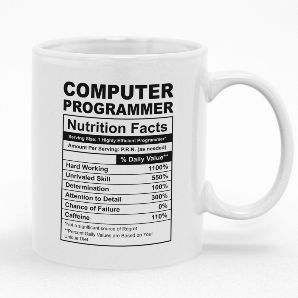 Computer Programmer Nutrition Facts Custom Printed Novelty Mug | Shop Today. Get it Tomorrow ...