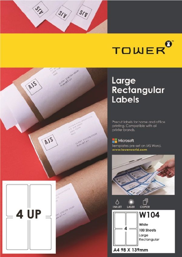 TOWER A4 Self adhesive Printable Labels Sticker Paper 100 Sheets 4 Up 