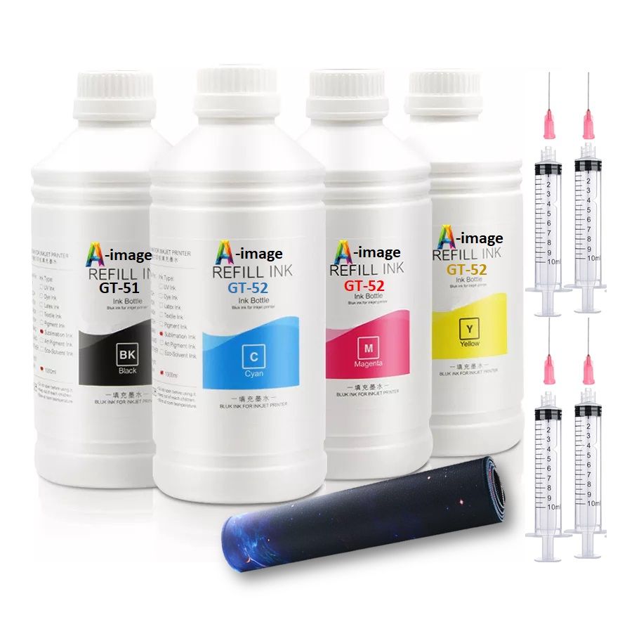 Bulk Refill Ink 1L Bottle x 4 Compatible with HP GT51/GT52 (BK/C/M/Y ...