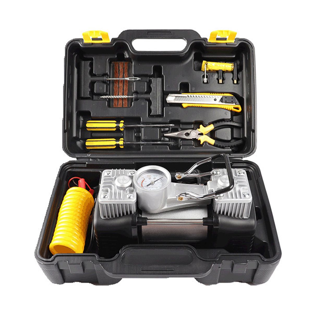 Dual Cylinder Air Compressor Pump with Tool Kit 12V 150PSI Portable ...