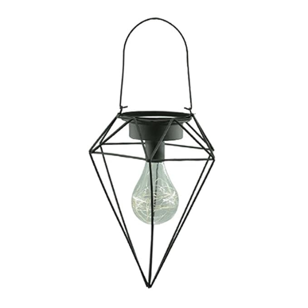 Diamond Shaped Hanging Light- Black Metal - Vintage Bulb - Battery ...