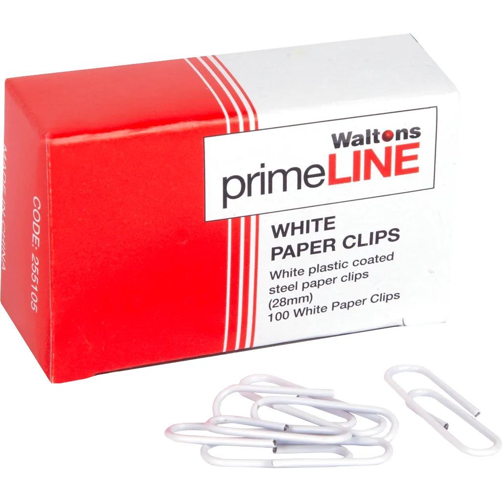 PrimeLine 28mm White Plastic Coated Paper Clips Box 100 X 10 Shop