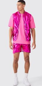 boohooMAN - Men's Metallic Vest And Cargo Shorts 2 Piece SET - Pink ...