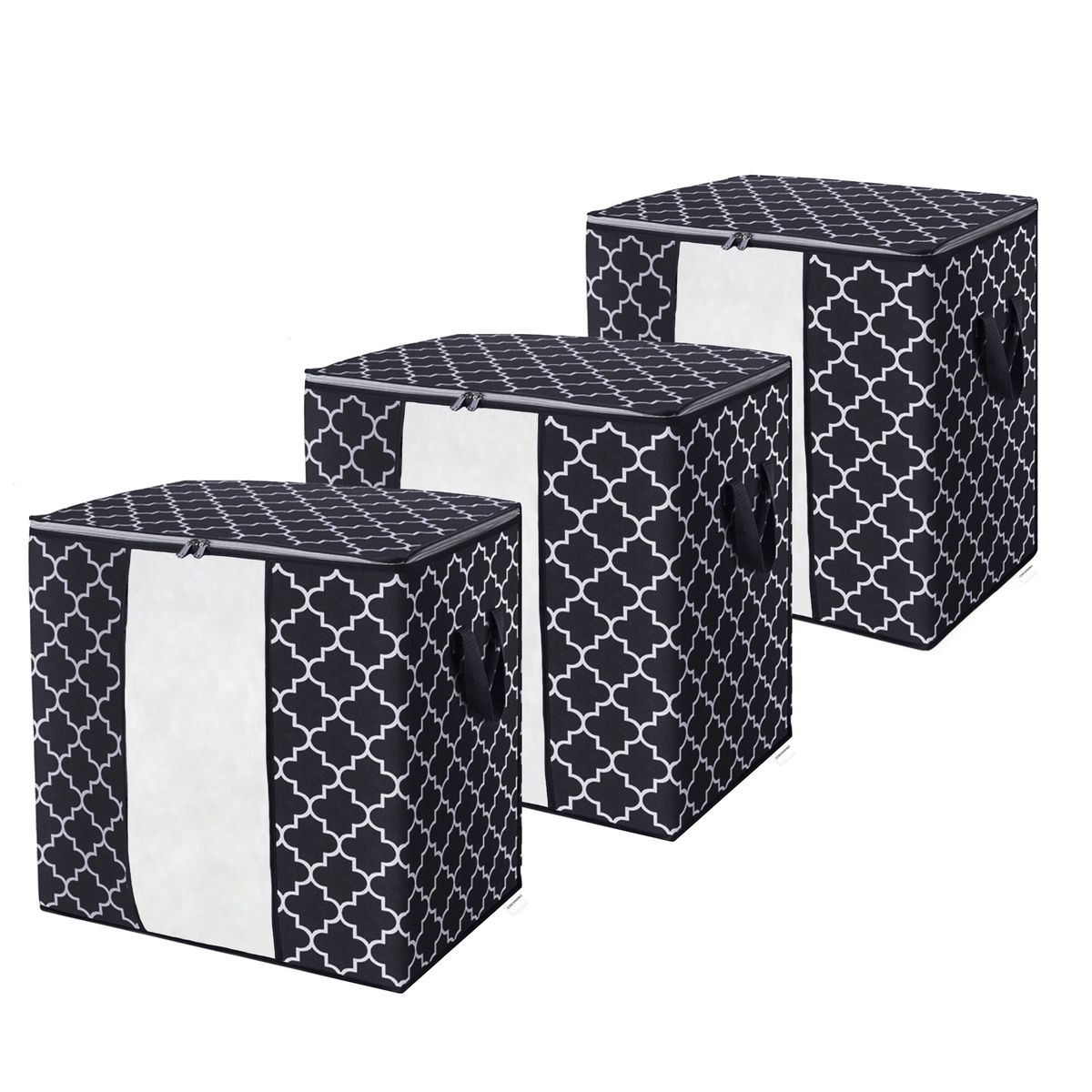 Creative Deco Set Of 3 Jumbo Storage Bags - Slate Grey With Silver Trim ...
