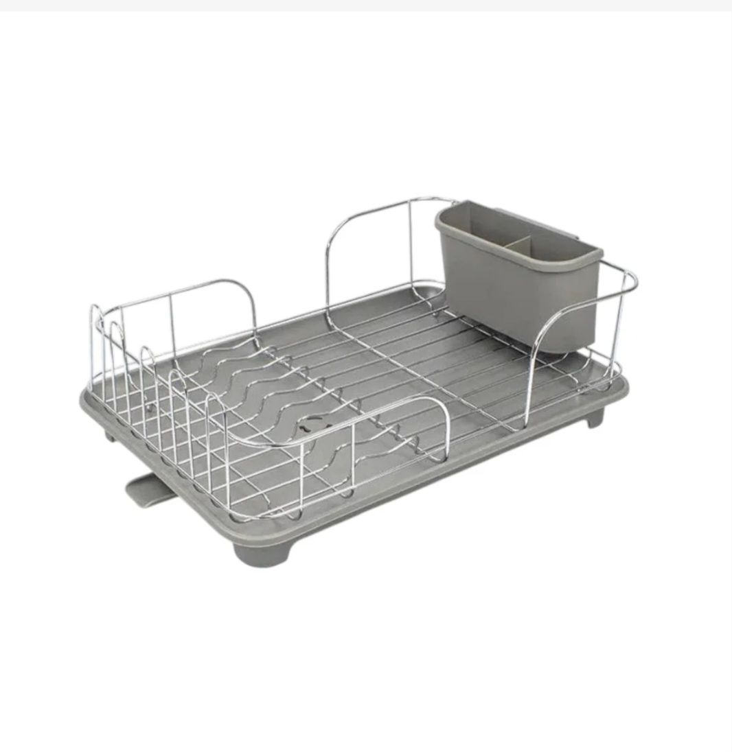 Stainless Steel 2-Tier Dish Drying Rack with Utensil Holder - Grey ...