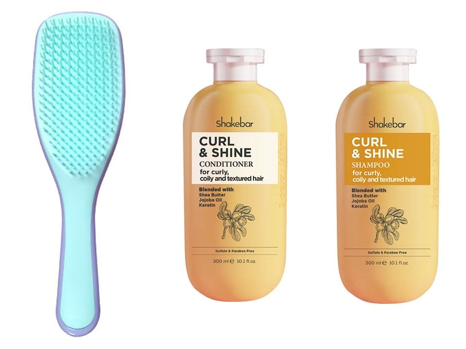 Shakebar Curl & Shine Shampoo & Conditioner + Wet Detangling Hair Brush ...
