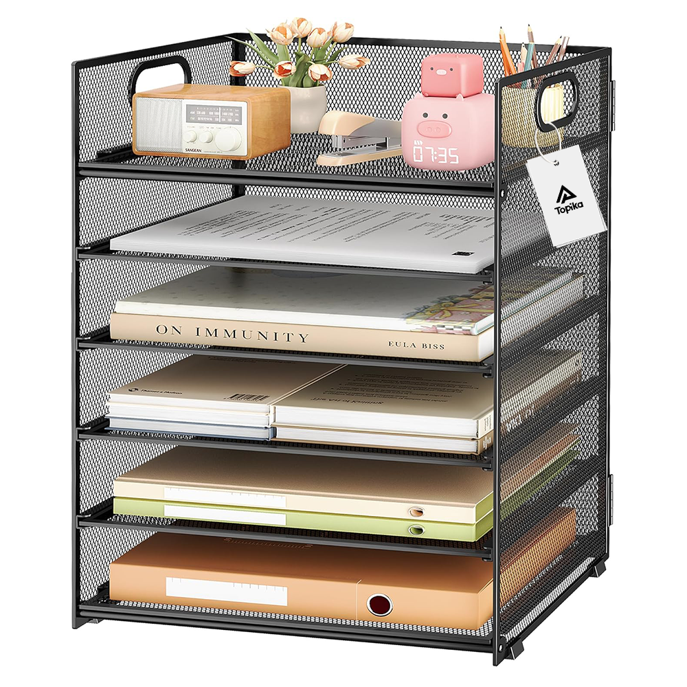 Topika 6 Tier Paper Rack File Sorter, Metal Mesh Desk Organiser with ...