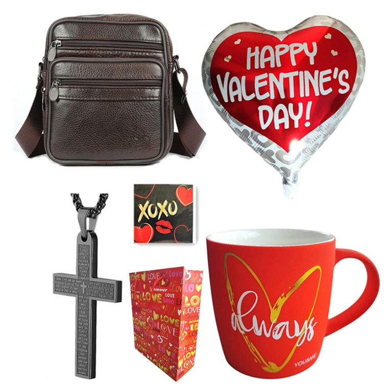 Valentine Gift Set Genuine Leather Crossbody Bag & Mug & Balloon ...