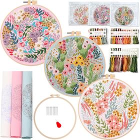 3 set Embroidery kit for craft lover Hand Stitch, floral patterns ...