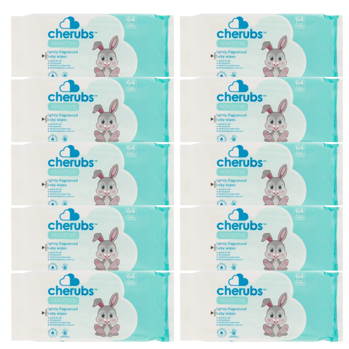Cherubs Sensitive Baby Wipes - Bulk Value Pack -10 x64 Pack (640 Wipes ...