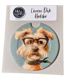 Licence Disk Holder - Fluffy Light Brown Dog with Glasses | Shop Today ...
