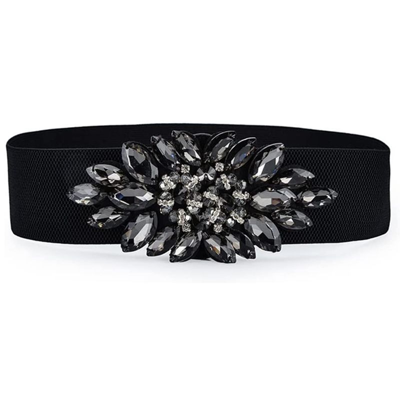 Women Rhinestone Elastic Bottons Casual Wide Belt WaistBand | Shop ...