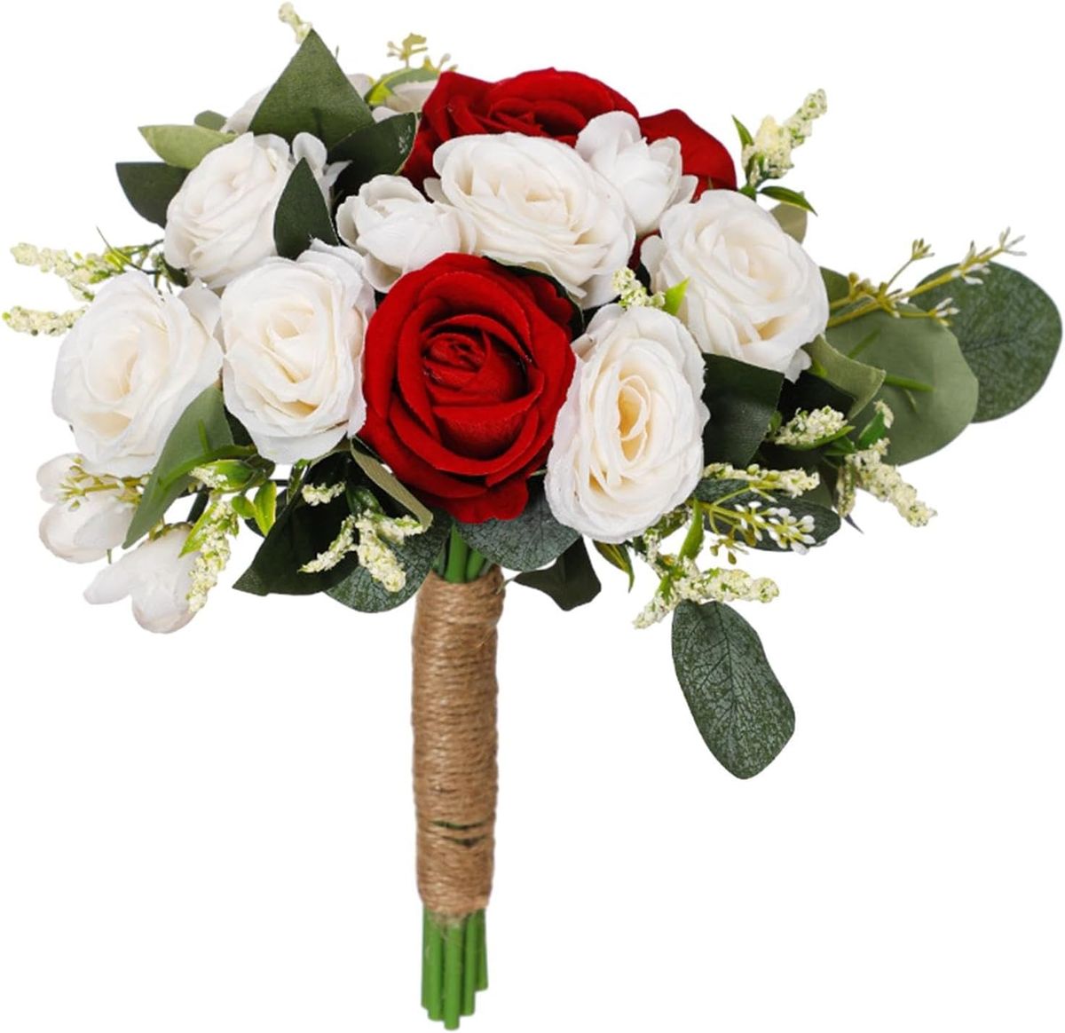 Fake Flower Bouquet, Artificial Bridal Bouquet for Bride, Red White ...