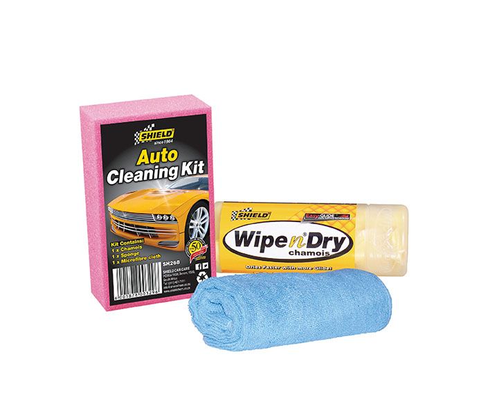 Shield Auto Cleaning Kit - Car Wash Sponge, Chamois & Microfibre Cloth ...