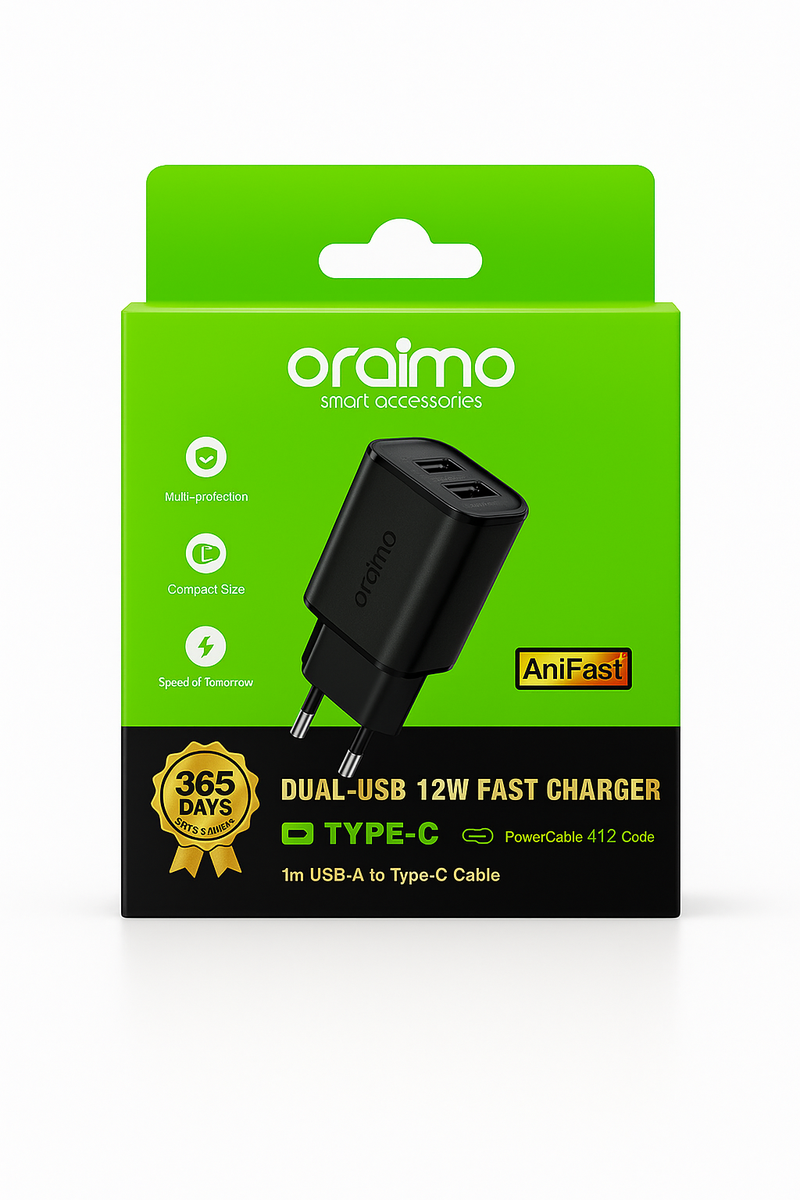 Phone Charger USB-C 12Watt With USB-A To USB-C 1M Cable-Oraimo-OCW ...