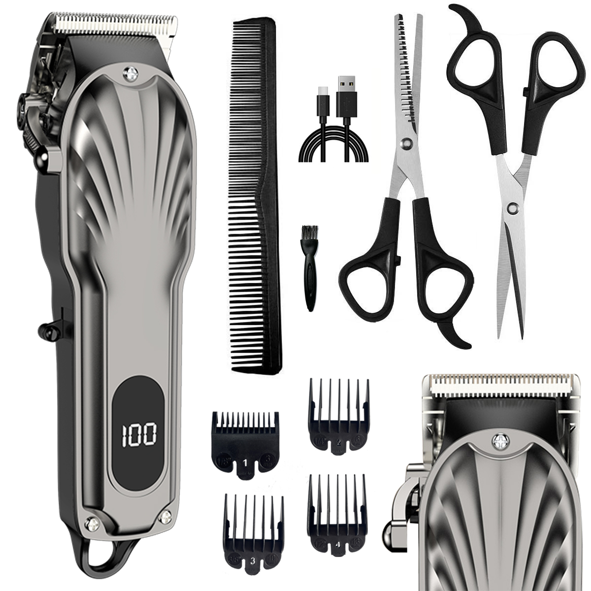 Professional Hair Clipper Trimmer Set for Men Gift with Two Scissors ...