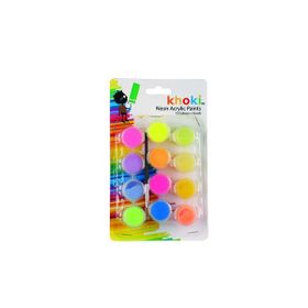 Khoki Art And Craft Acrylic Paint And Brush Set - 12 Neon Colours ...
