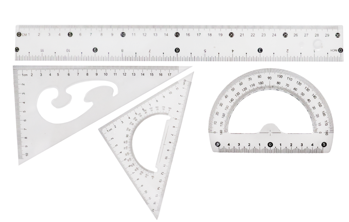 4 Piece Clear / Transparent Ruler Sets Measuring Kit Stationary Bundle ...