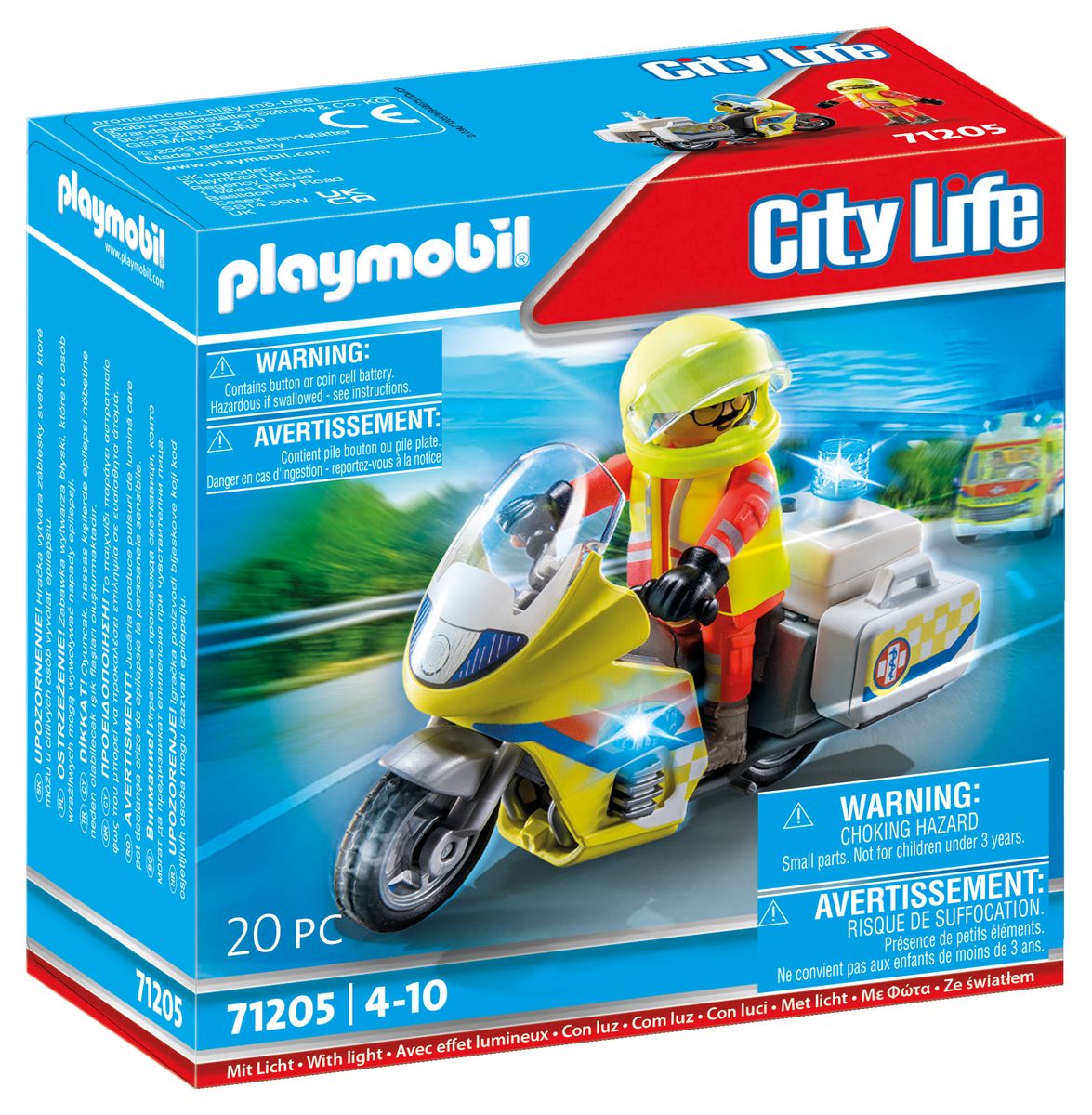 Playmobil City Life - Rescue Motorcycle with Flashing Light (20 Pieces ...