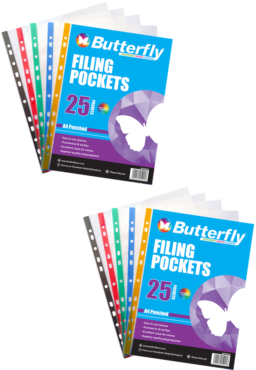 Filing Pocket - A4 40 m 25 Plastic Pockets Mixed Colours X2 | Shop Today. Get it Tomorrow ...