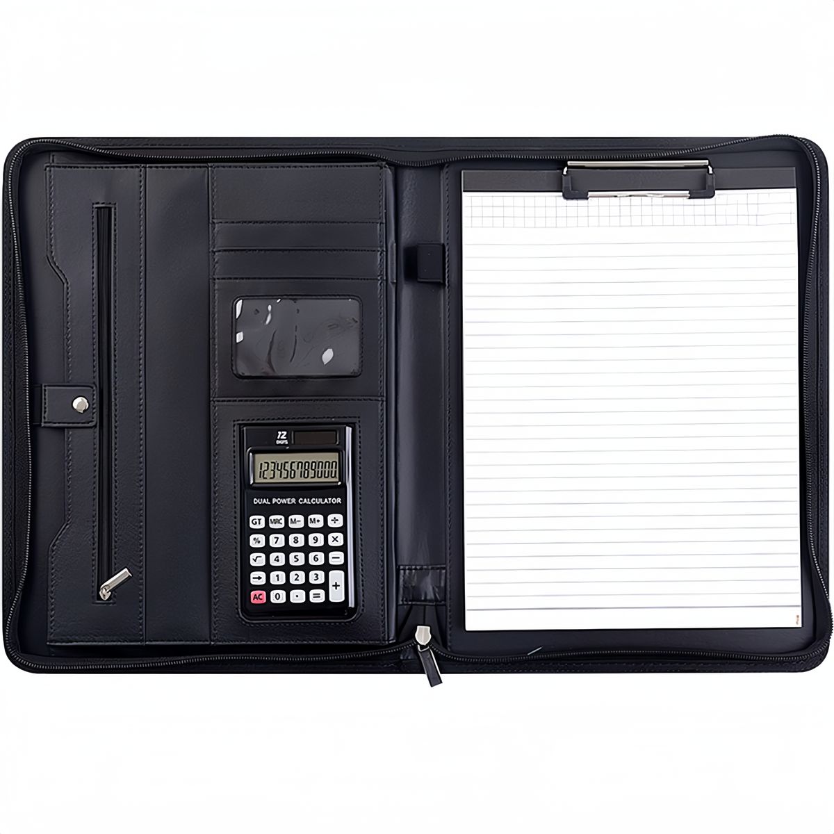 Portable Multifunctional Conference Folder Zippered Leather File Folder ...