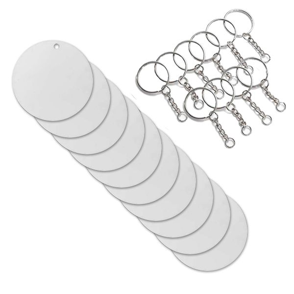 White MDF Wooden 5cm Blank Round Keyring with Silver Keychains | Shop ...